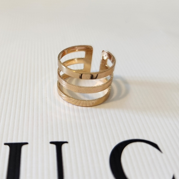 None | Jewelry | Gold Plated Triple Band Open Back Ring Size 4 | Poshmark
